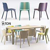 Ton armchair split, table trapez - Table + Chair - 3D model