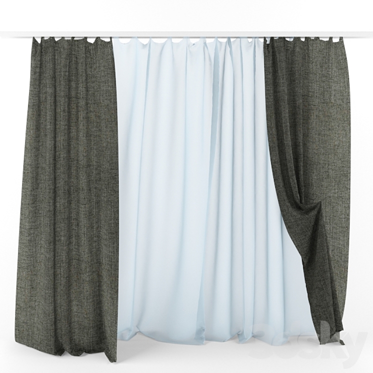 2 curtains and blinds - Curtain - 3D model