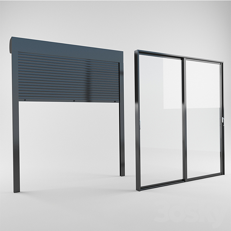 Modern Sliding window & Shutters - Doors - 3D model
