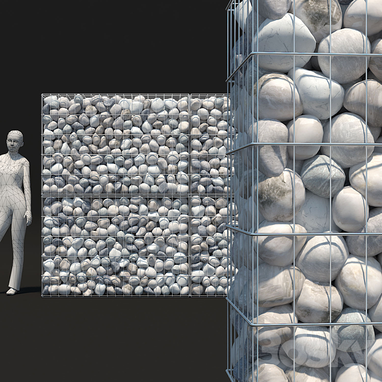 Gabion Riverstone - Fence - 3D model