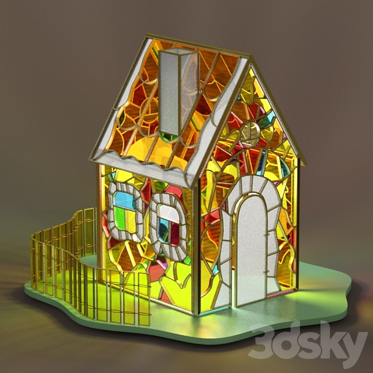 Stained glass lamp "house" - Table lamp - 3D model