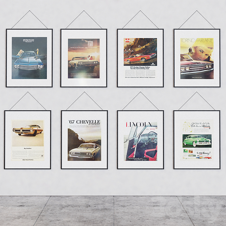 Vintage car posters - Frame - 3D model