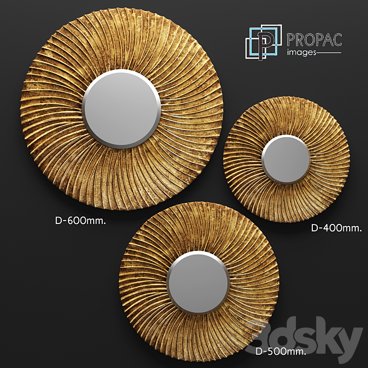 Piece Swirl Mirror Set, luxury, disks, metallic, golden, sun, round ...
