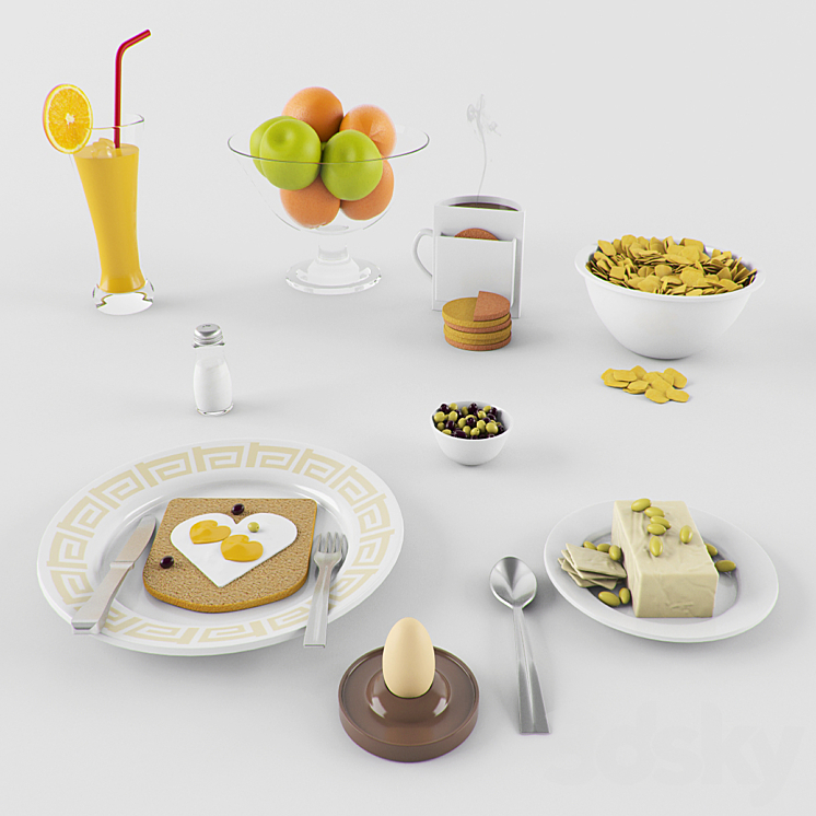 breakfast set 03 - Food and drinks - 3D model