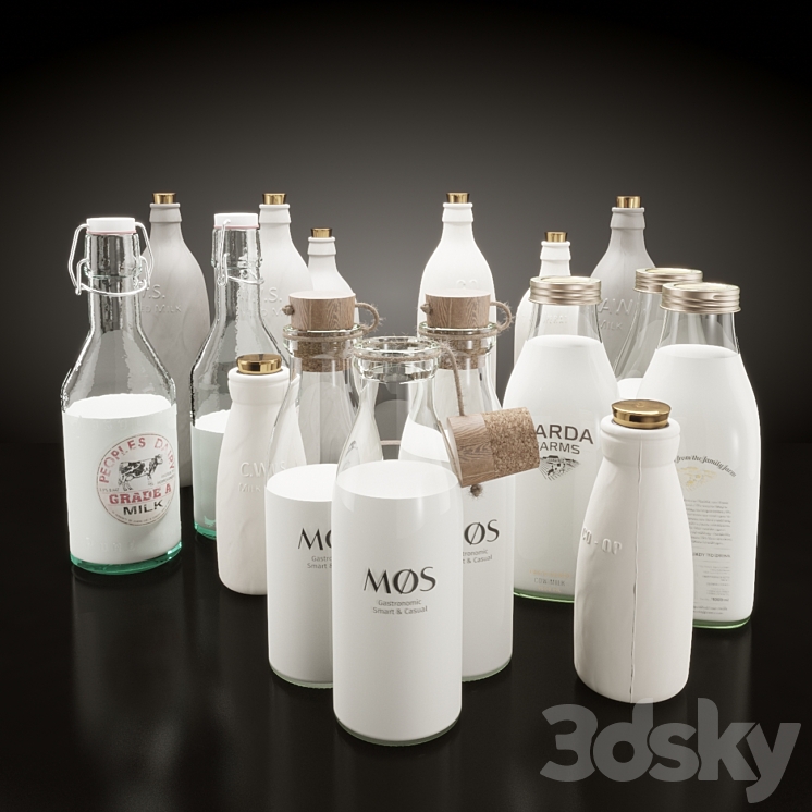 Milk bottles set - Food and drinks - 3D model