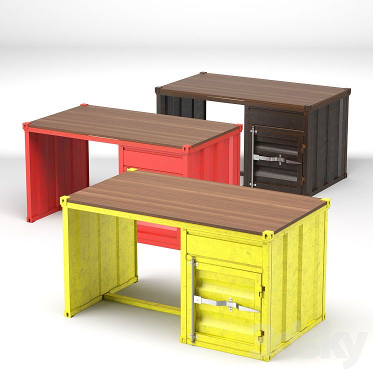 3 color container desk - Table - 3D model