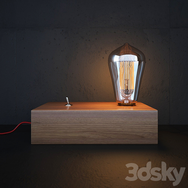 Vintage Retro Edison Wooden shade - Table lamp - 3D model
