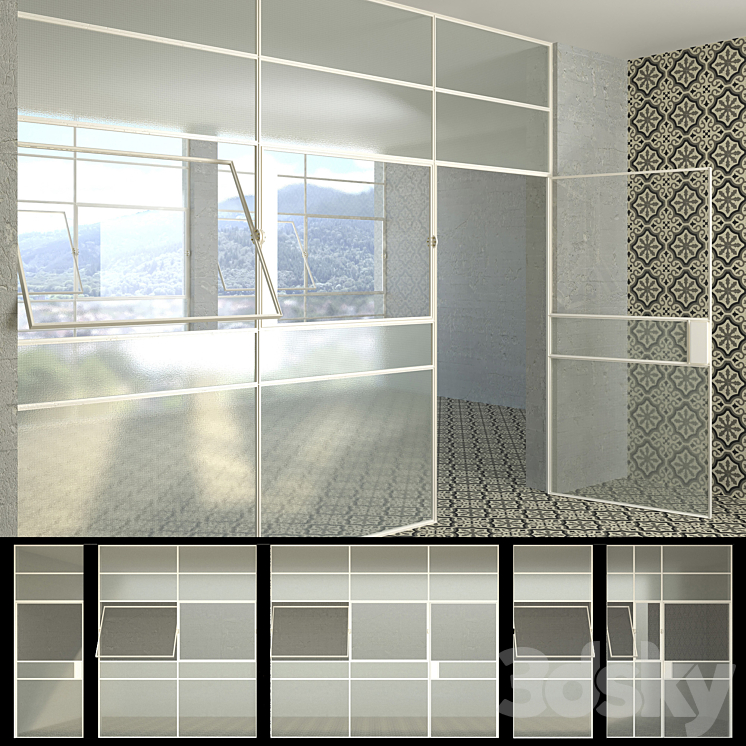 set 5 windows doors wired glass - Windows - 3D model