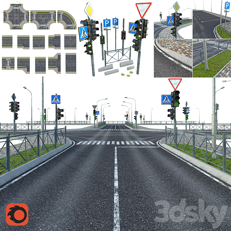 Sections of road - Urban environment - 3D model