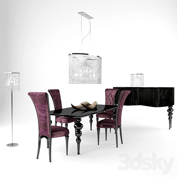 Purple dinner chair & table - Table + Chair - 3D model