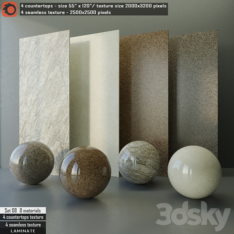 Laminate countertops & Seamless texture Set 08 - Stone - 3D model
