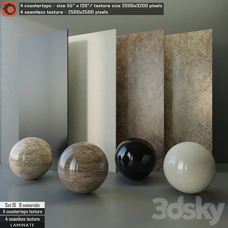 Laminate countertops & Seamless texture Set 10 - Stone - 3D model