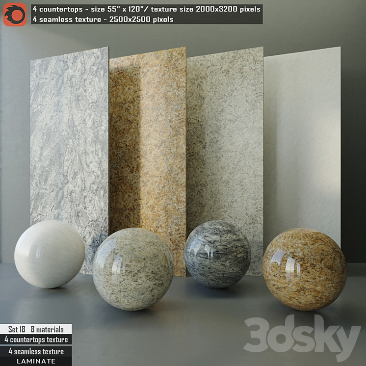 Laminate countertops & Seamless texture Set 18 - Stone - 3D model