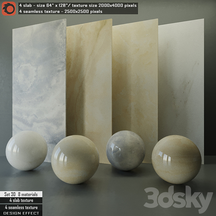 Design Effect slab & Seamless texture Set 30 - Stone - 3D model