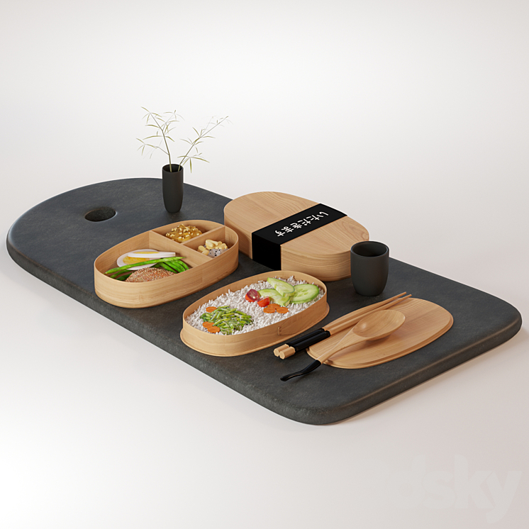 Japanese breakfast, Bento - Food and drinks - 3D model