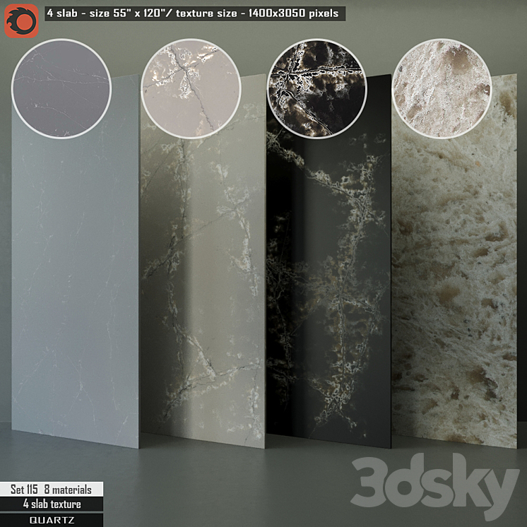 Quartz Slab Set 115 - Stone - 3D model