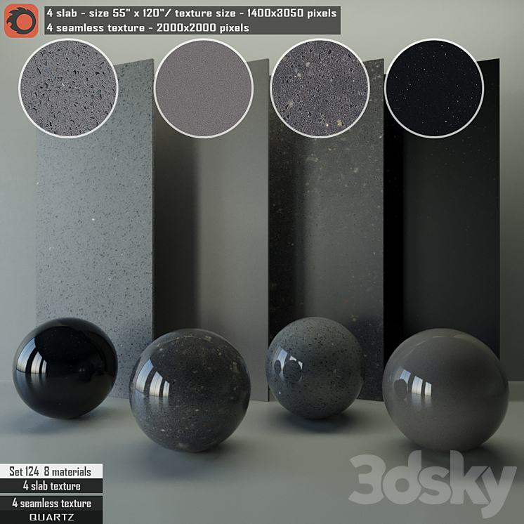 Quartz Slab & Seamless texture Set 124 - Stone - 3D model