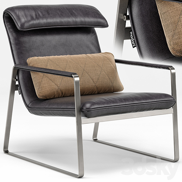 Industrial Chic Emilio Brown Leather Lounge Chair - Arm chair - 3D model