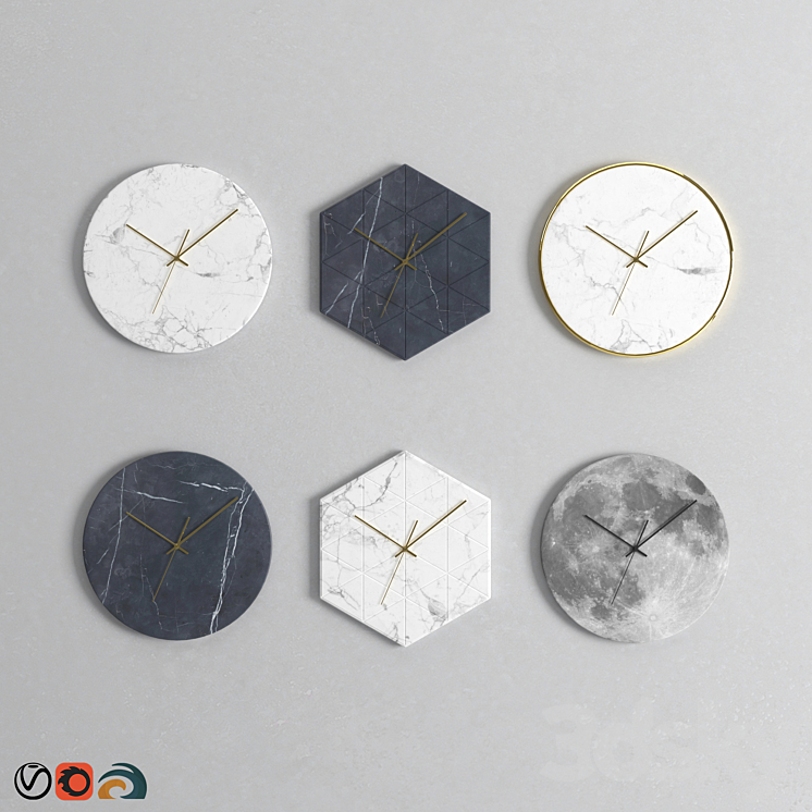 Marble Wall Clock Set - Watches & Clocks - 3D model