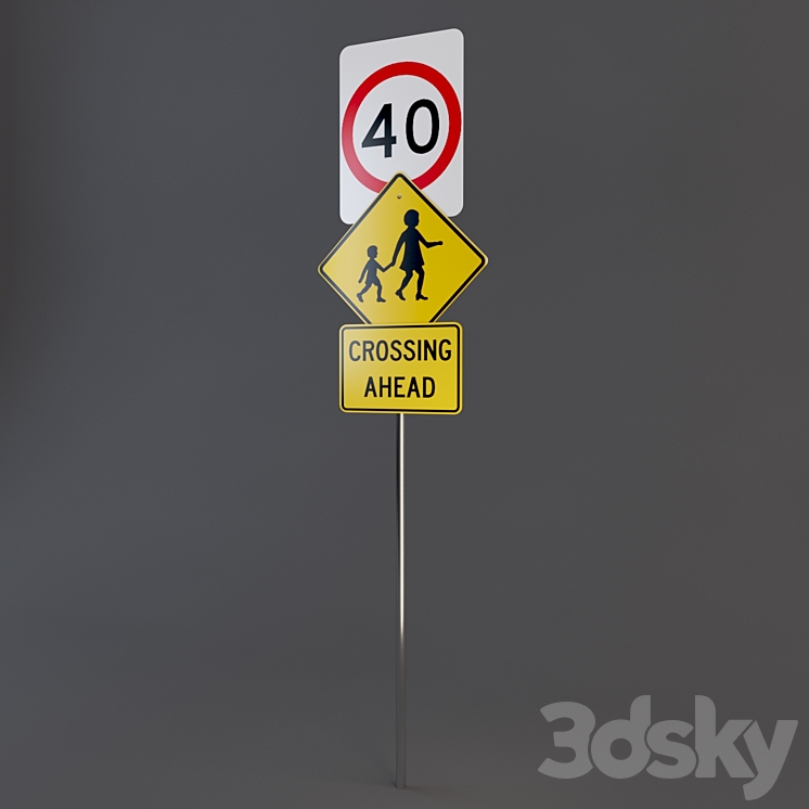 Crossing sign - Urban environment - 3D model