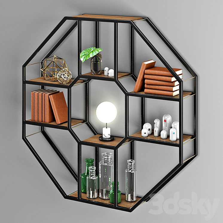 Decorative Octagonal Bookshelf - Decorative set - 3D model