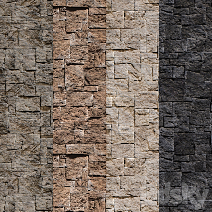 Stone Walls set 3 - Vray Material - Stone - 3D model