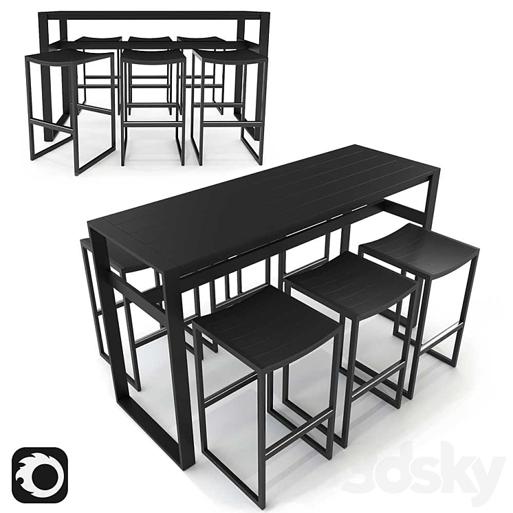Eos Rectangular Bar Table and Backless Bar Stool - Table + Chair - 3D model