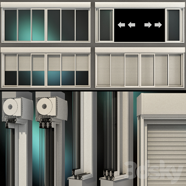 Sliding stained glass windows with roller shutters - Windows - 3D model