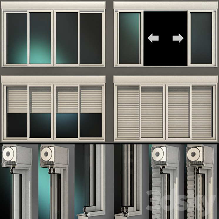 Sliding stained glass windows with roller shutters - Windows - 3D model