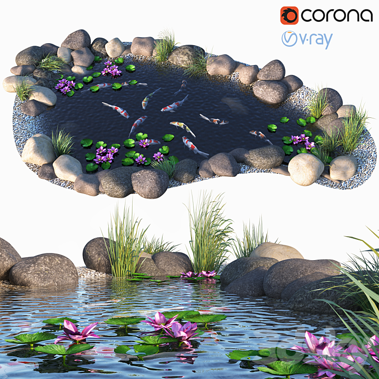 Water - Koi fish - Environment elements - 3D model