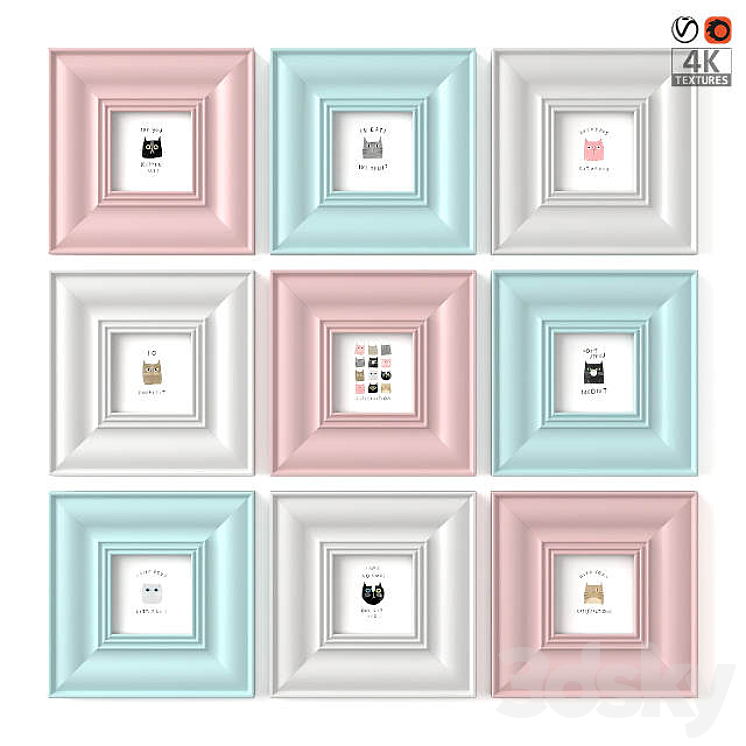 Kids Poster Set 04 - Frame - 3D model