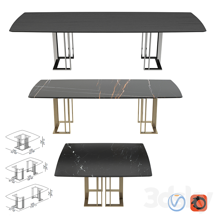 Meridiani Tables Charlie Rectangle - Table - 3D model