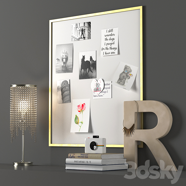 CLASSIC METAL FRAME PINBOARD - BRASS - Decorative set - 3D model