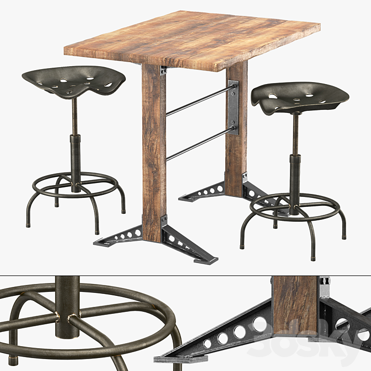 Horeca bar table stool - Table + Chair - 3D model