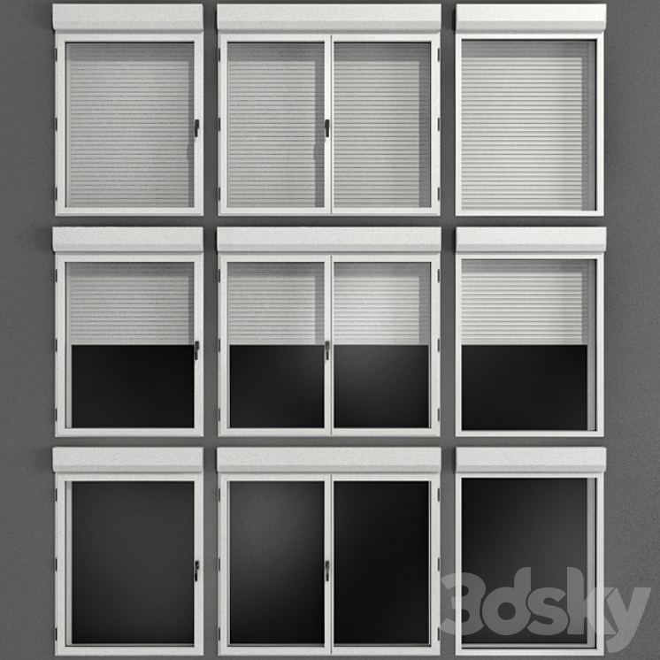 Hinged and dull windows with roller shutters - Windows - 3D model