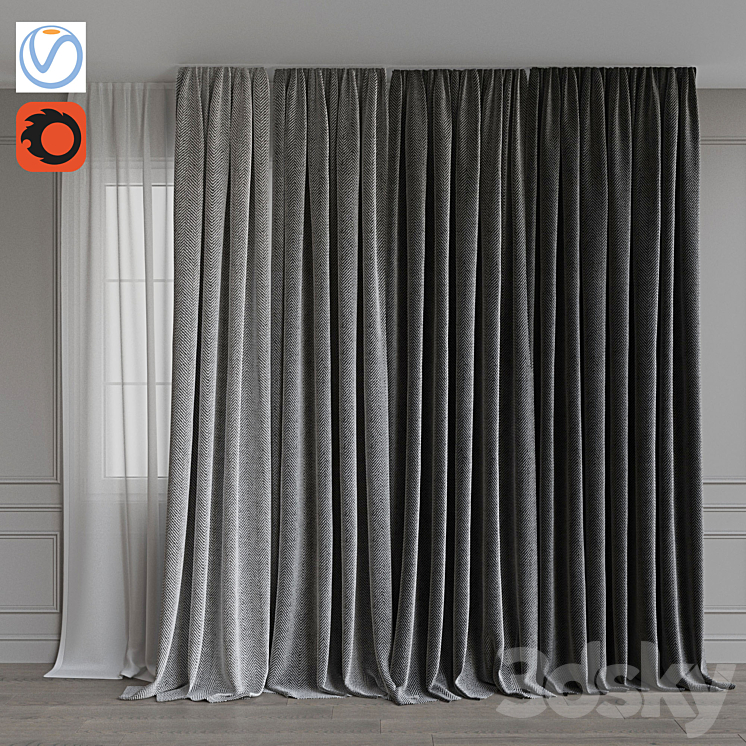 Set of portieres 40. Gray scale - Curtain - 3D model