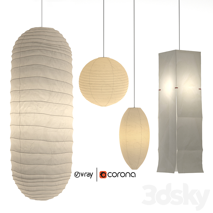Akari Paper Japan Lantern Collection Isamu Noguchi - Pendant light - 3D ...