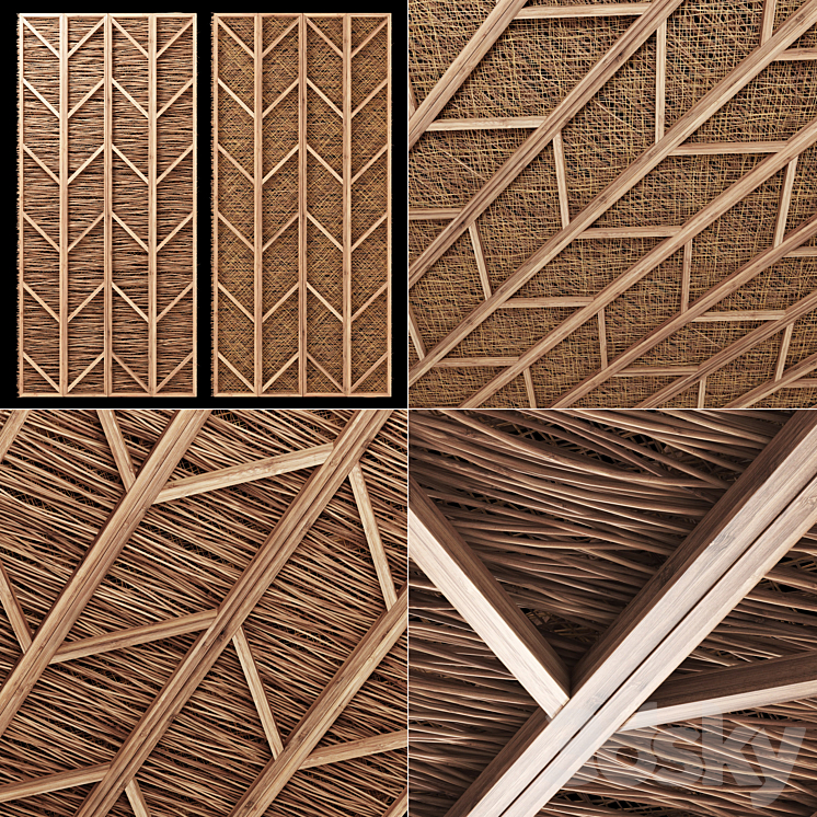 Ceiling diagonal wood thin branch beam n5 / Wooden ceiling made of thin ...