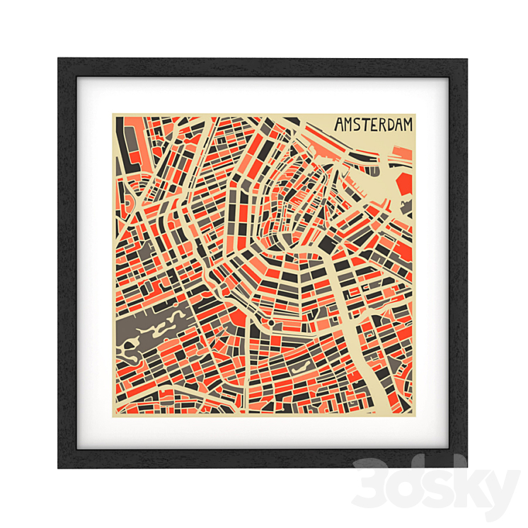 City map framed wall art - Frame - 3D model