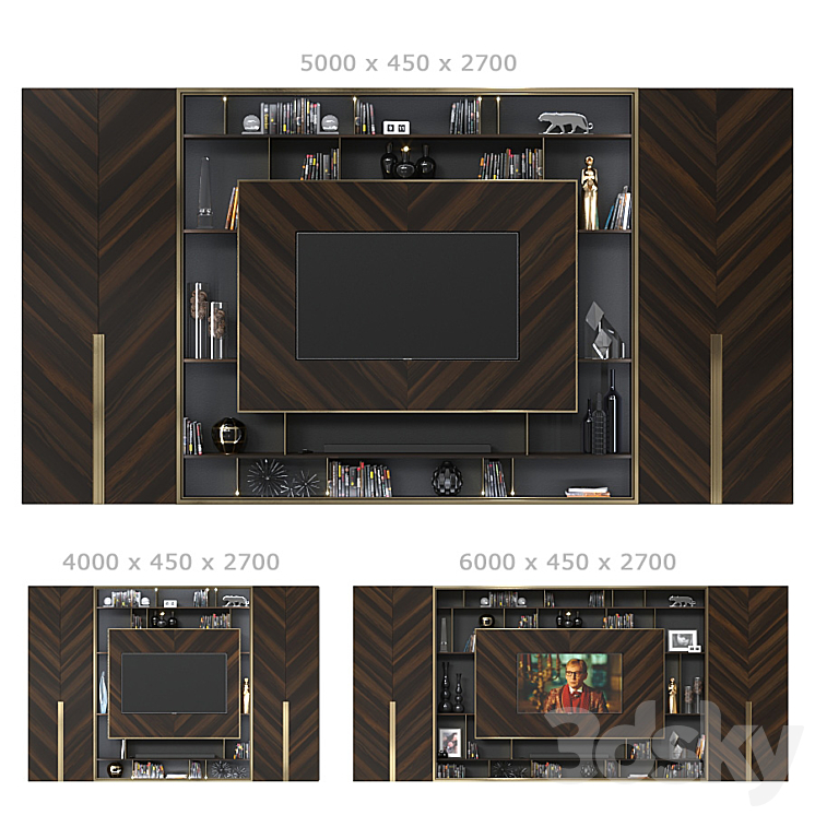 TV wall 041. (3 sizes) - TV Wall - 3D model