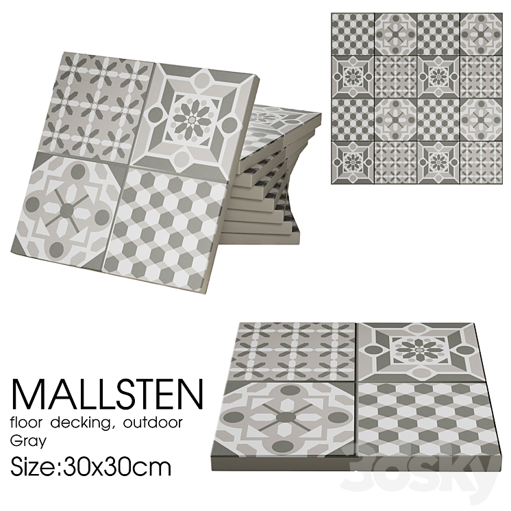 MALLSTEN IKEA. Floor decking, outdoor. Gray \ white - Tile - 3D model
