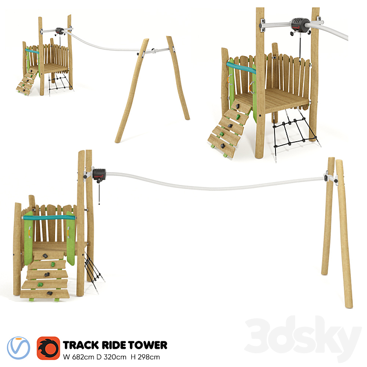 KOMPAN. TOWER WITH A CABLE ROAD - Playground - 3D model