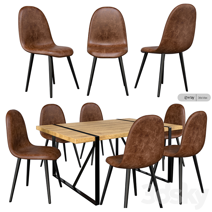 Carbon Loft Dining table set - Table + Chair - 3D model