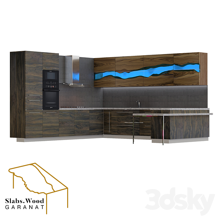Wood kitchen blue - Kitchen - 3D model