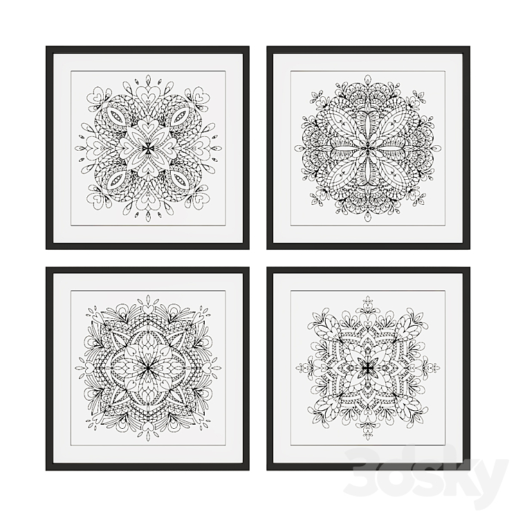 Set of pictures with mandalas - Frame - 3D model