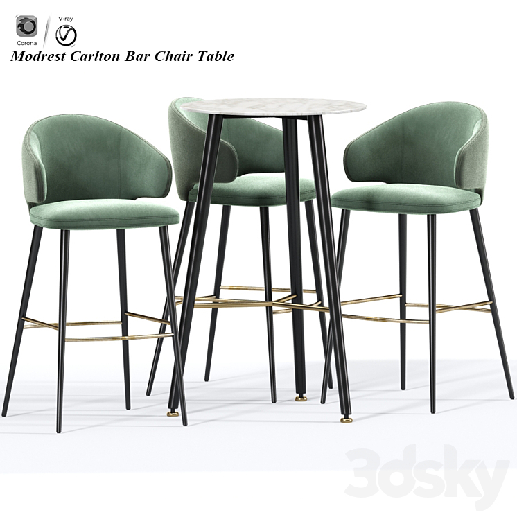 Modrest Carlton Bar Stool And Table - Table + Chair - 3D model