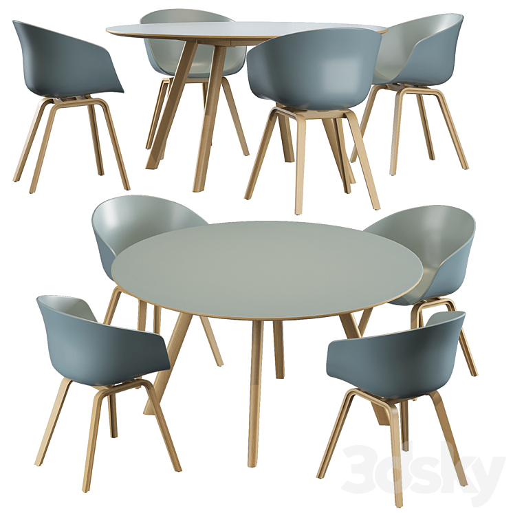 HAY AAC22 eco / CPH25 round - Table + Chair - 3D model