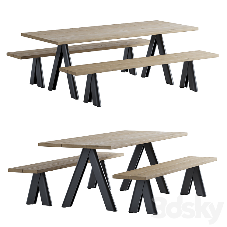Overlap Table & Bench - Table + Chair - 3D model