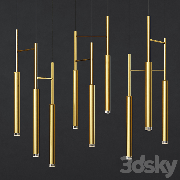 Grok CANDLE Triplex LED Pendant Brass - Pendant light - 3D model