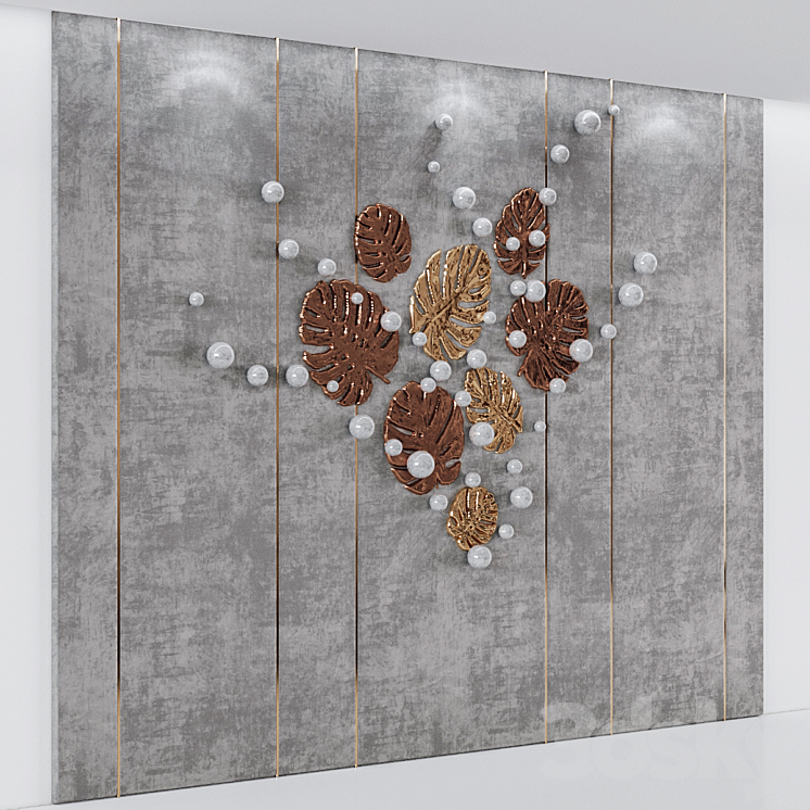 Monstera headboard made of soft beige panels and 3d decor - Other ...